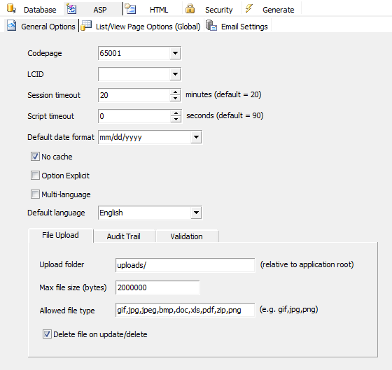 ASP Settings